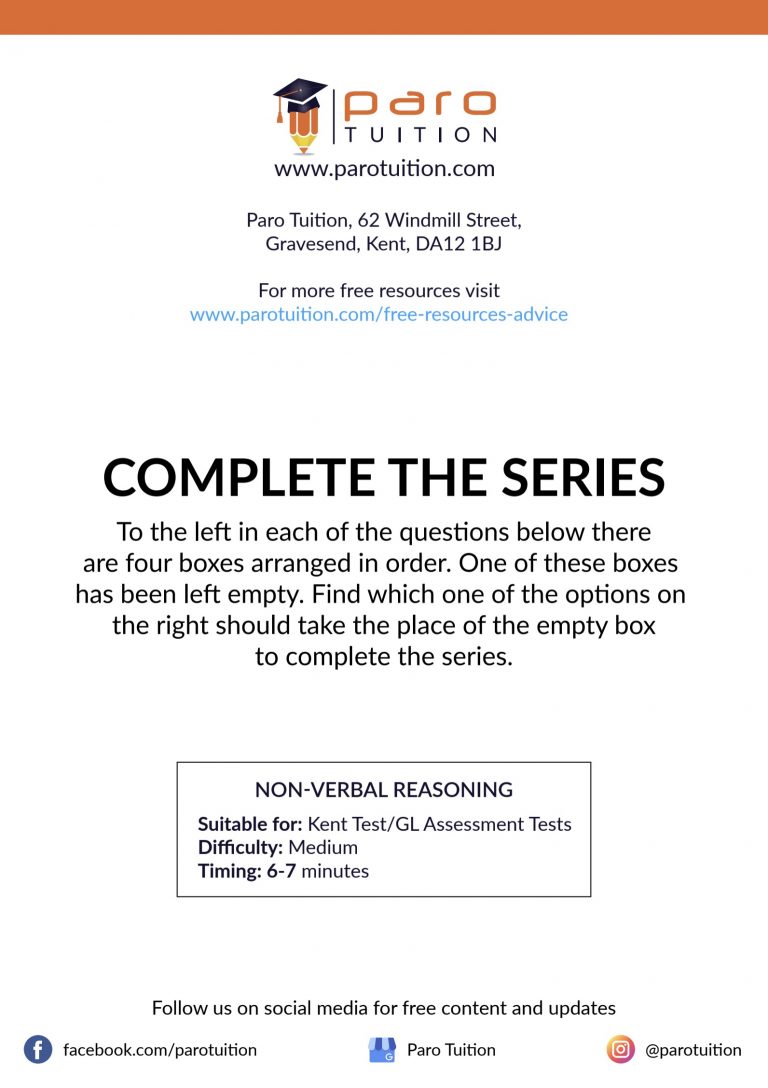 Free Kent 11+ Non-Verbal Reasoning Worksheets - Paro Tuition