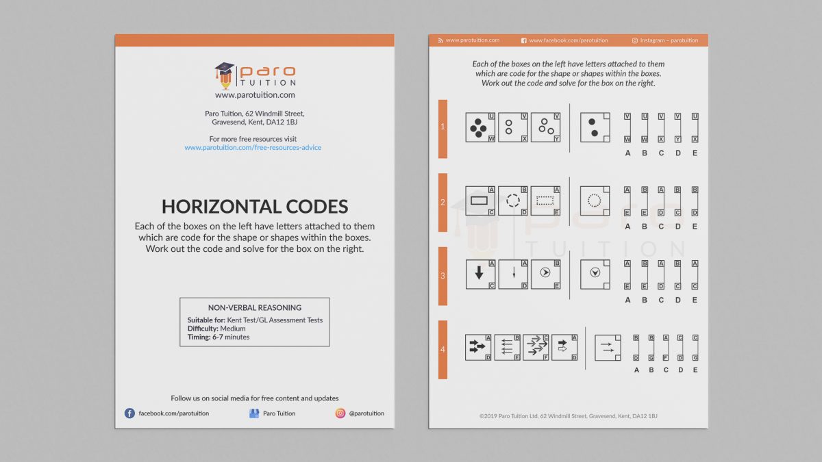 Kent 11+ Free Non-Verbal Reasoning Worksheets - Paro Tuition
