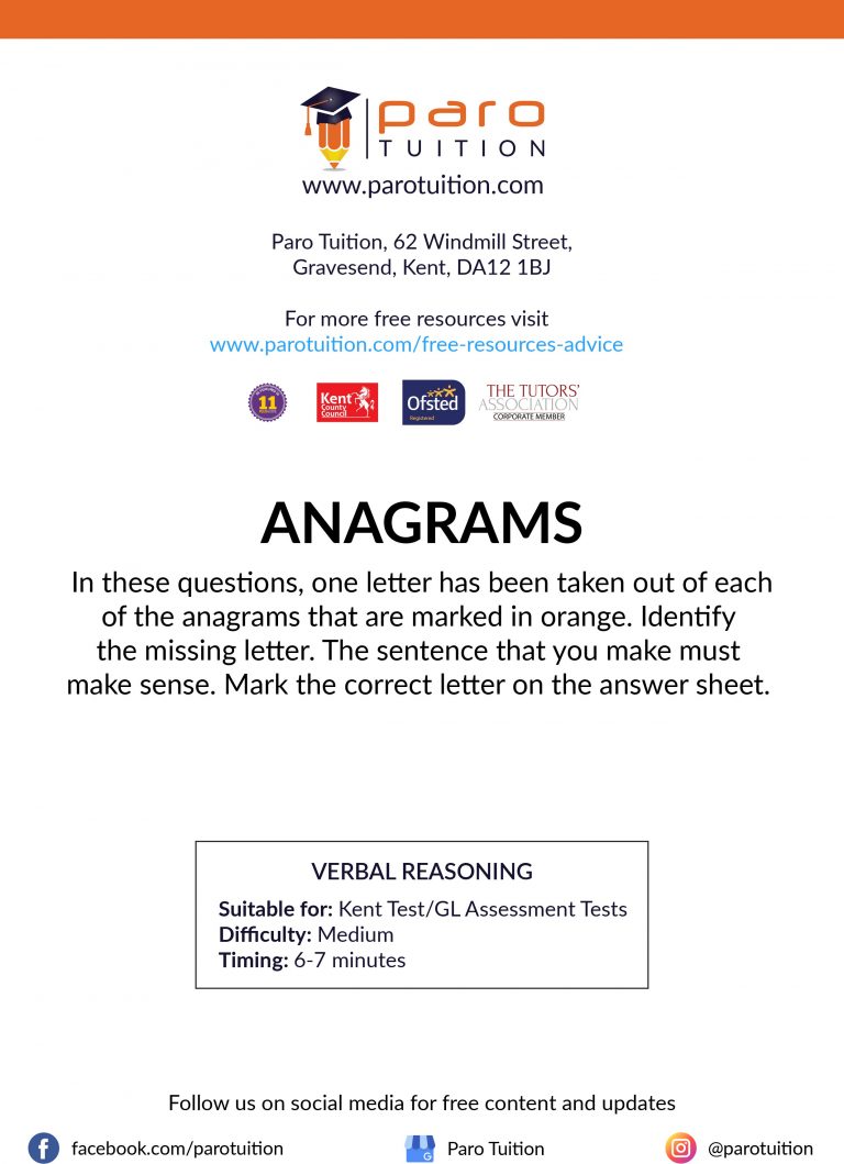 Free Kent 11+ Verbal Reasoning Worksheets - Paro Tuition